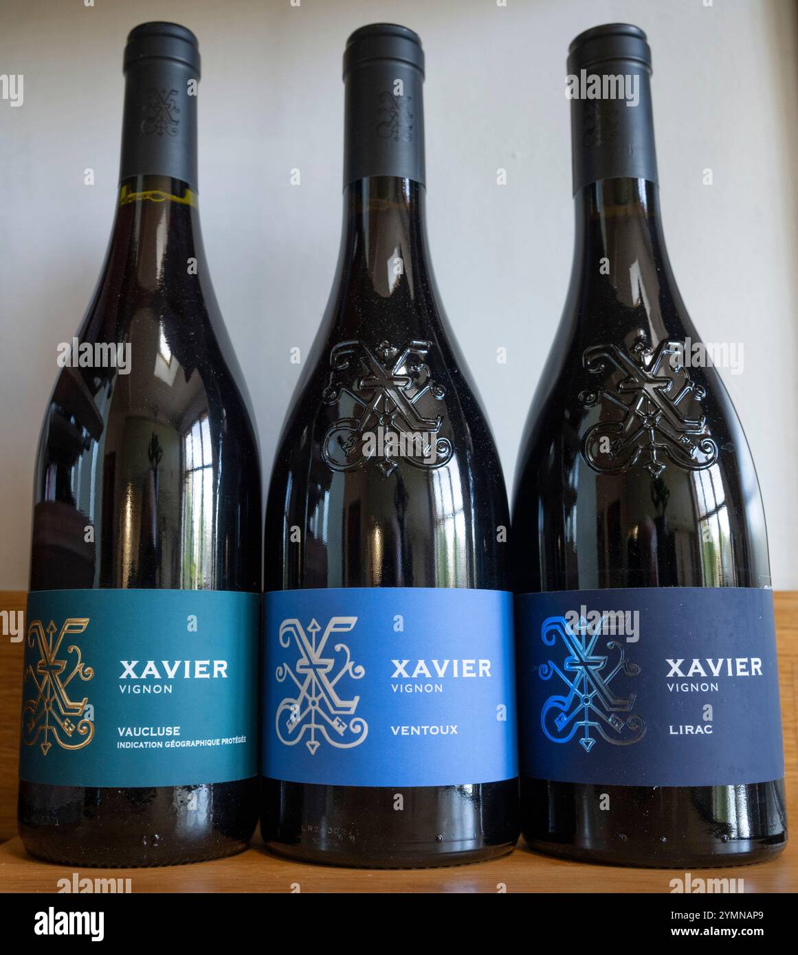 Bottles of Southern Rhone Valley wines from Xavier, l to r: Vaucluse ...