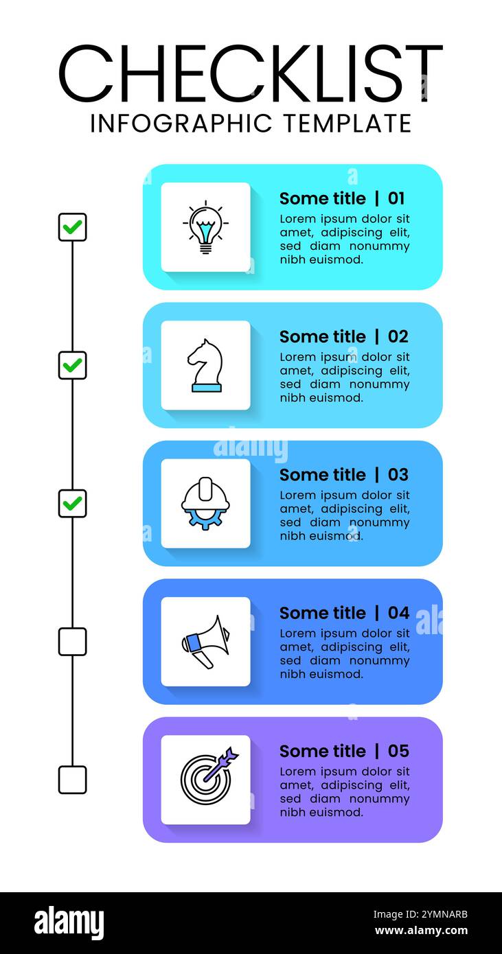 Infographic template with icons and 5 options or steps. Checklist. Can be used for workflow ...