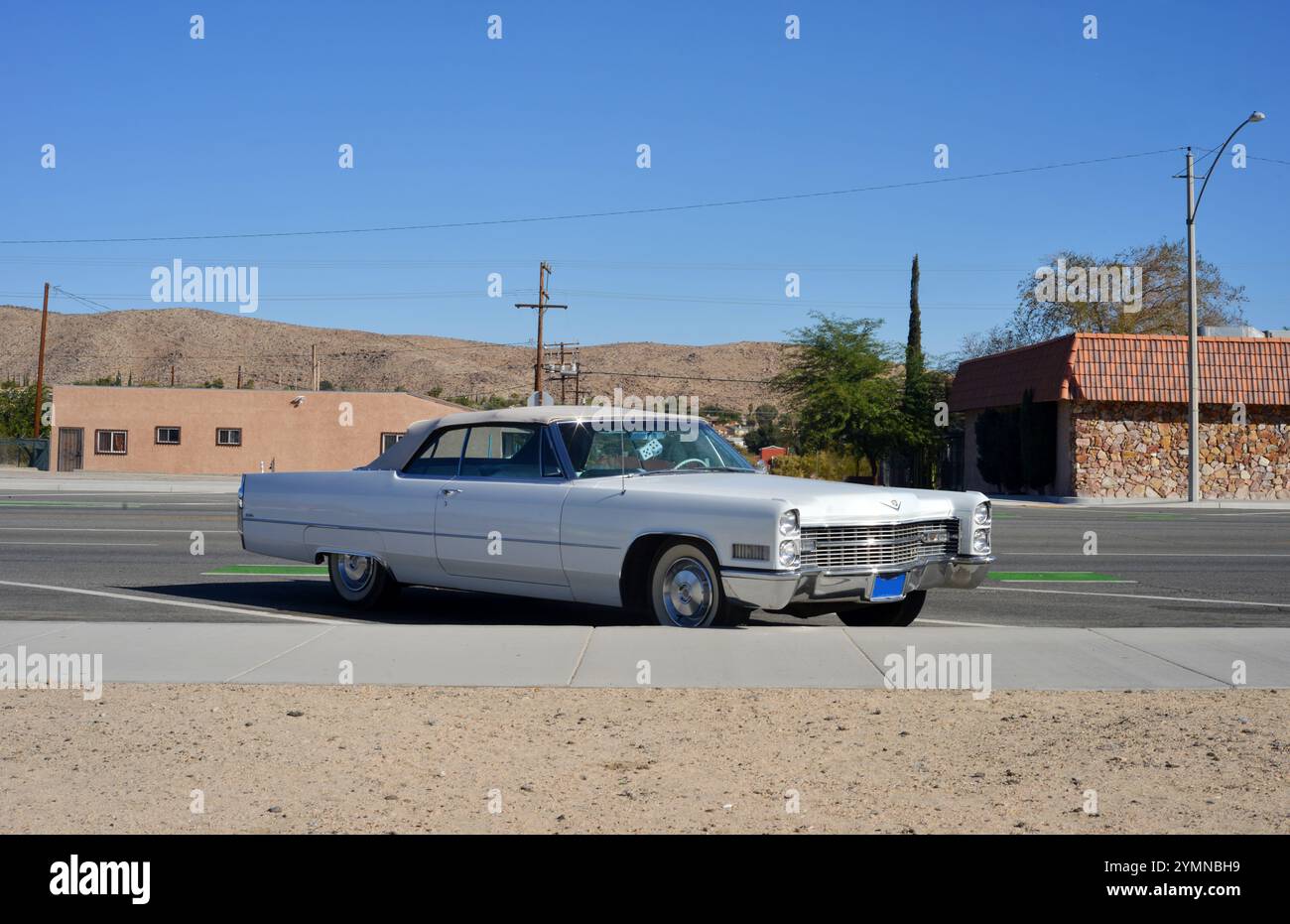 Joshua Tree, USA 10-10-2018 a classic parked Cadillac car on the street ...