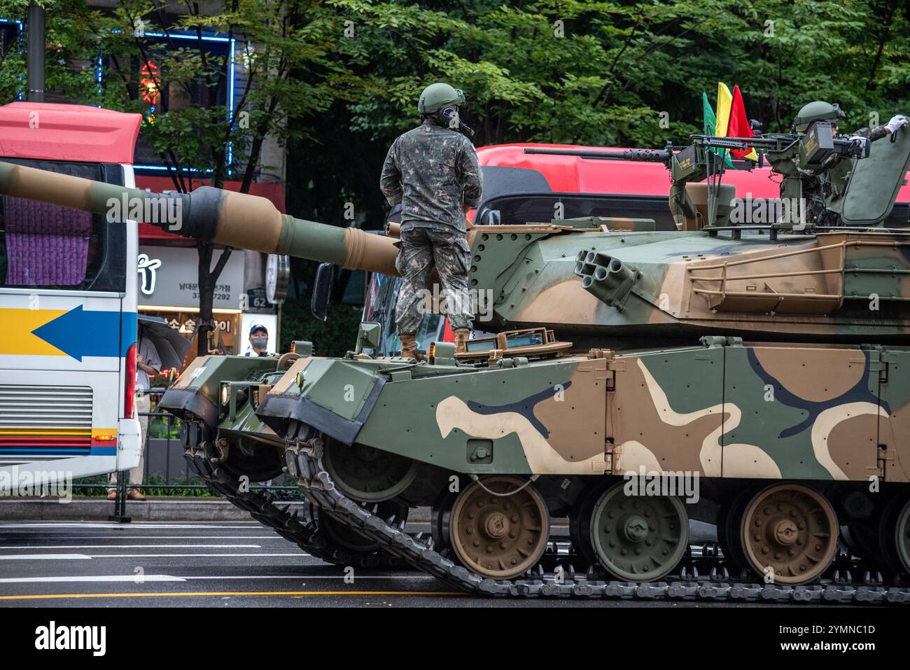Korean soldier stands on a tank during Arms Forces Day military parade ...