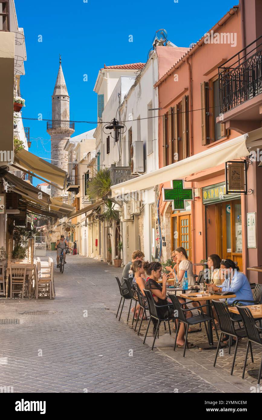 Greece street cafe, view in summer of people eating and drinking at ...