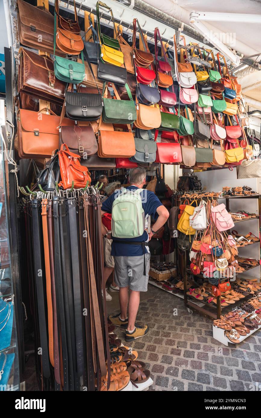 Chania Crete market, view in summer of people exploring the famous ...