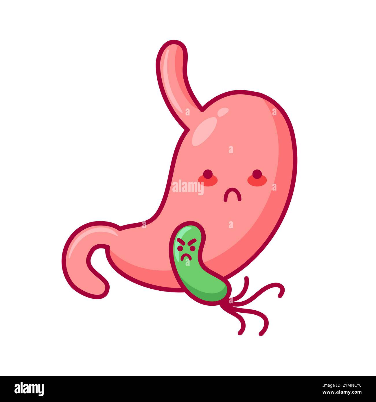 Stomach. Cute character in kawaii style. Diseased organ of the ...