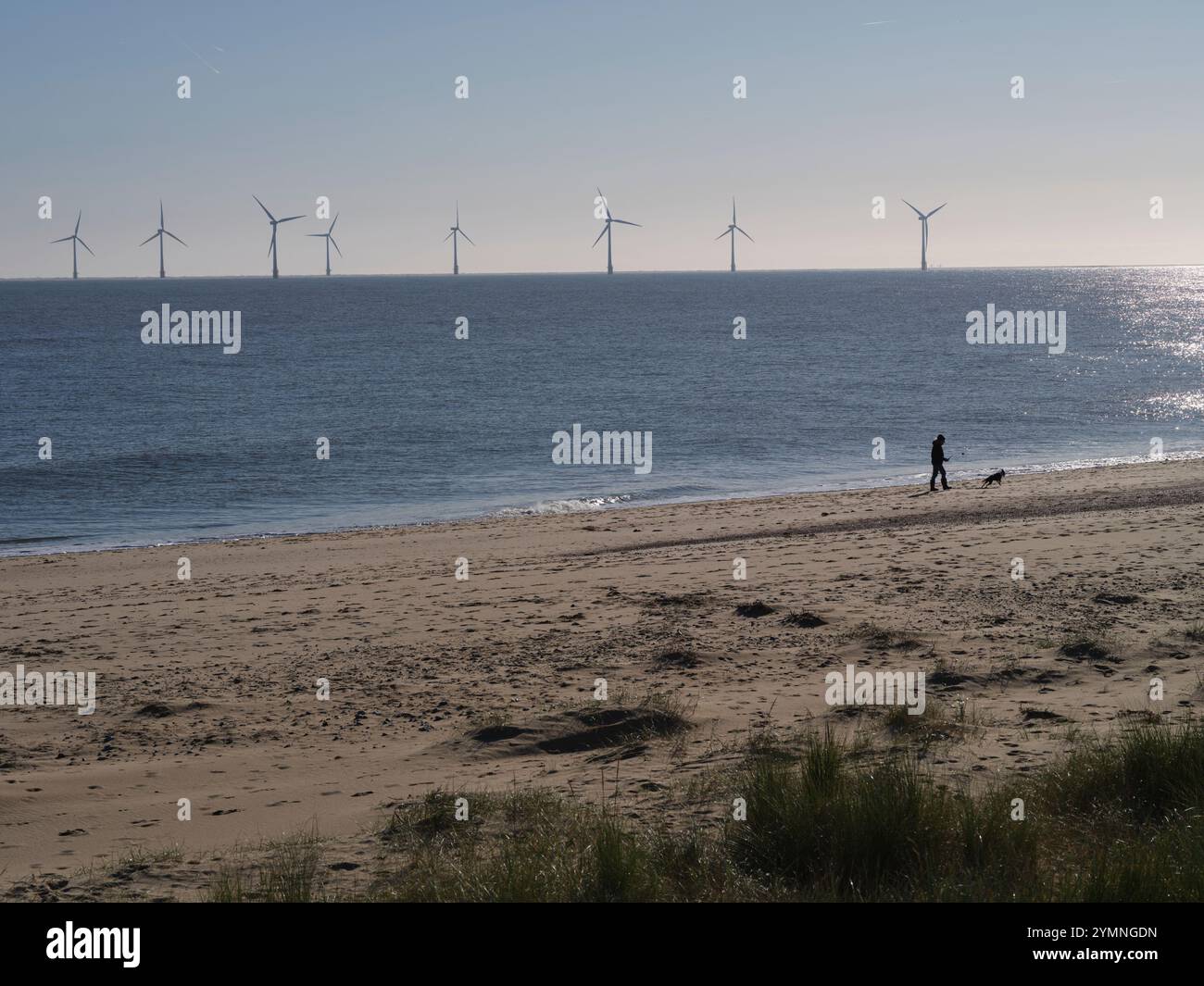 Caister beach and Scroby Sands offshore wind farm Stock Photo - Alamy