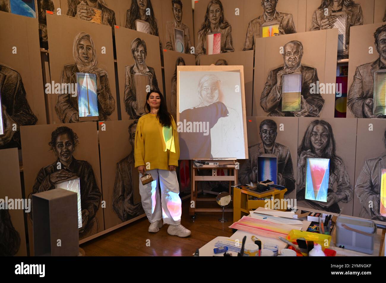 A recreation of the artist's studio including an edition of her ...