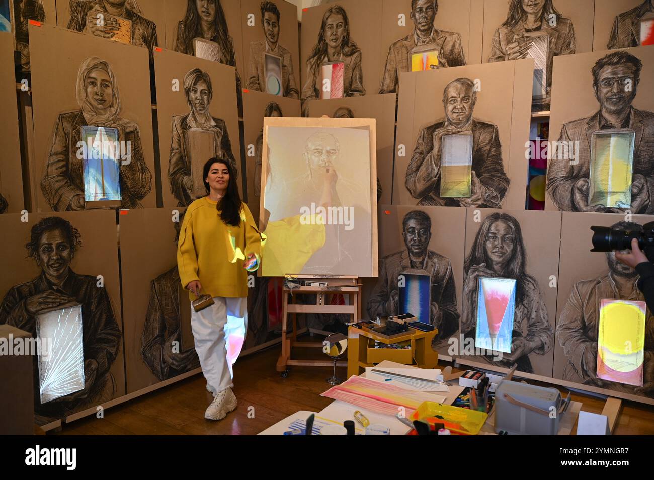 A recreation of the artist's studio including an edition of her ...