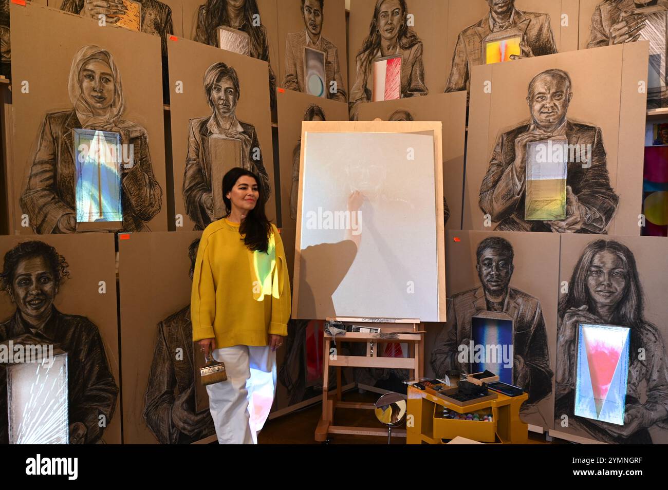 A recreation of the artist's studio including an edition of her ...