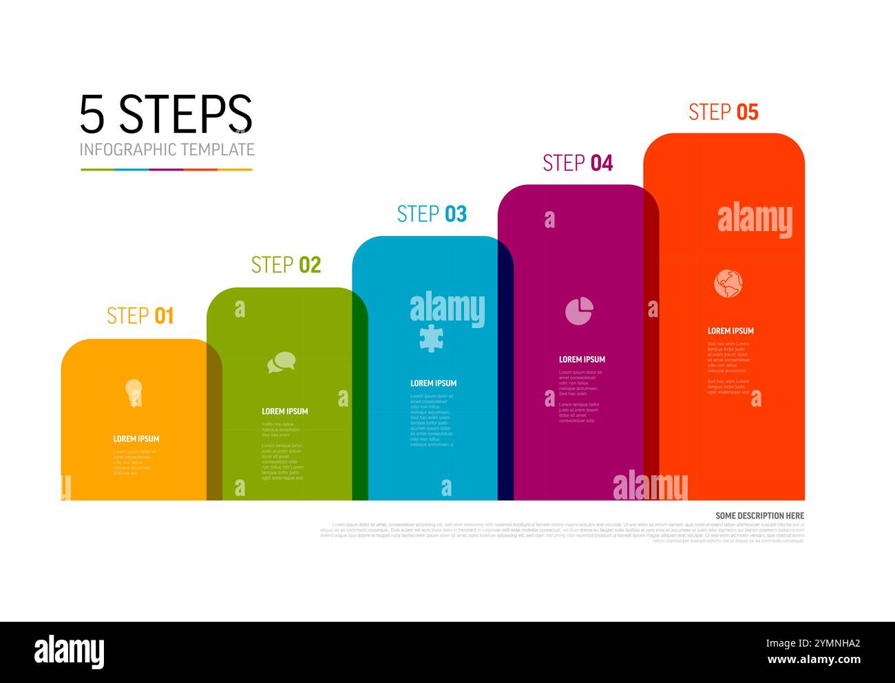 Multipurpose infographic template with five rainbow colors semi ...