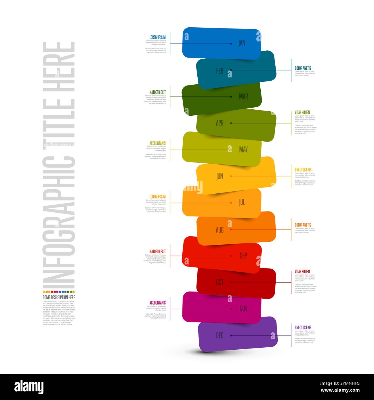 Whole year infographic template with stacked rainbow color blocks on ...