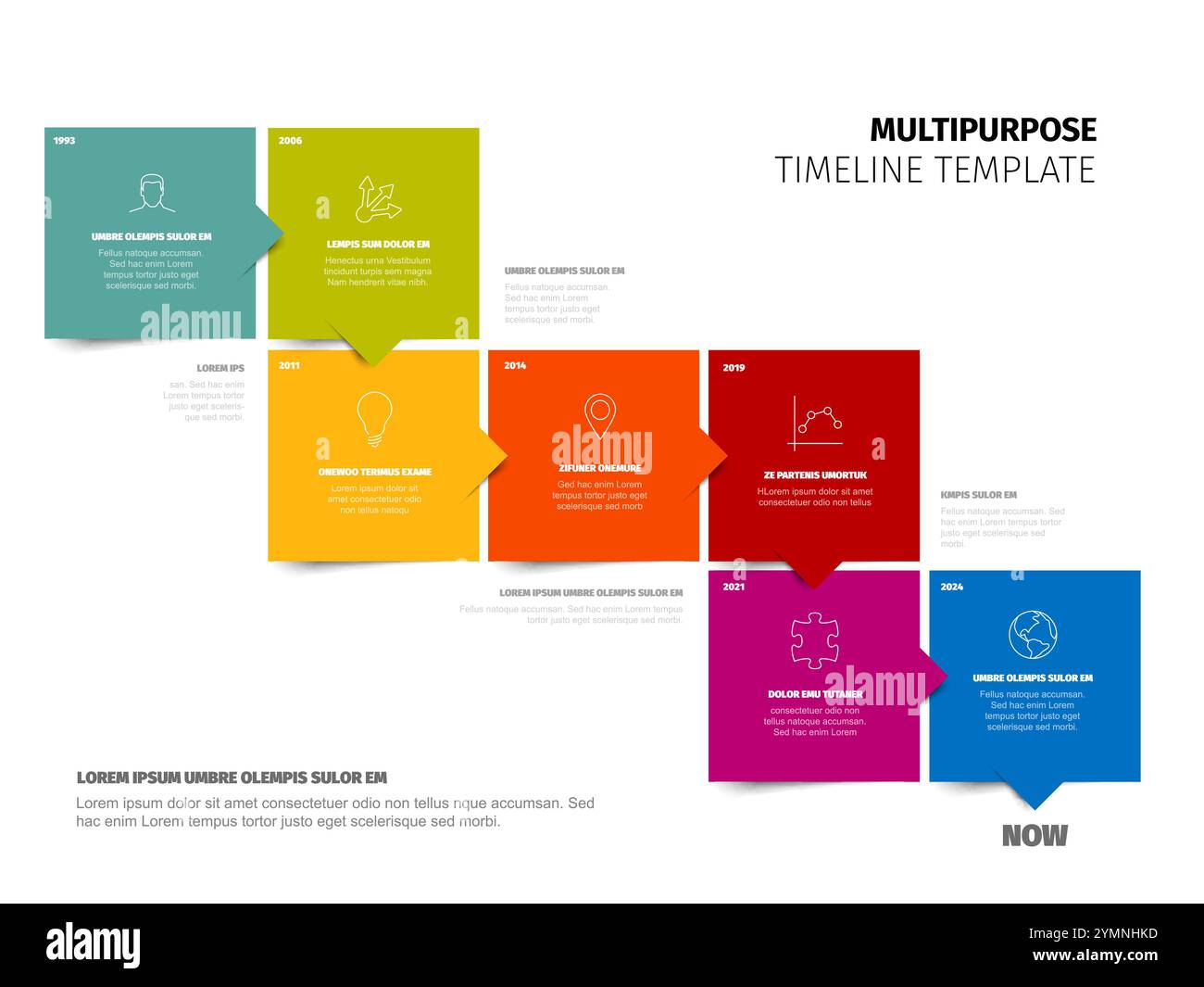 Multipurpose square blocks time line template with sample text content ...