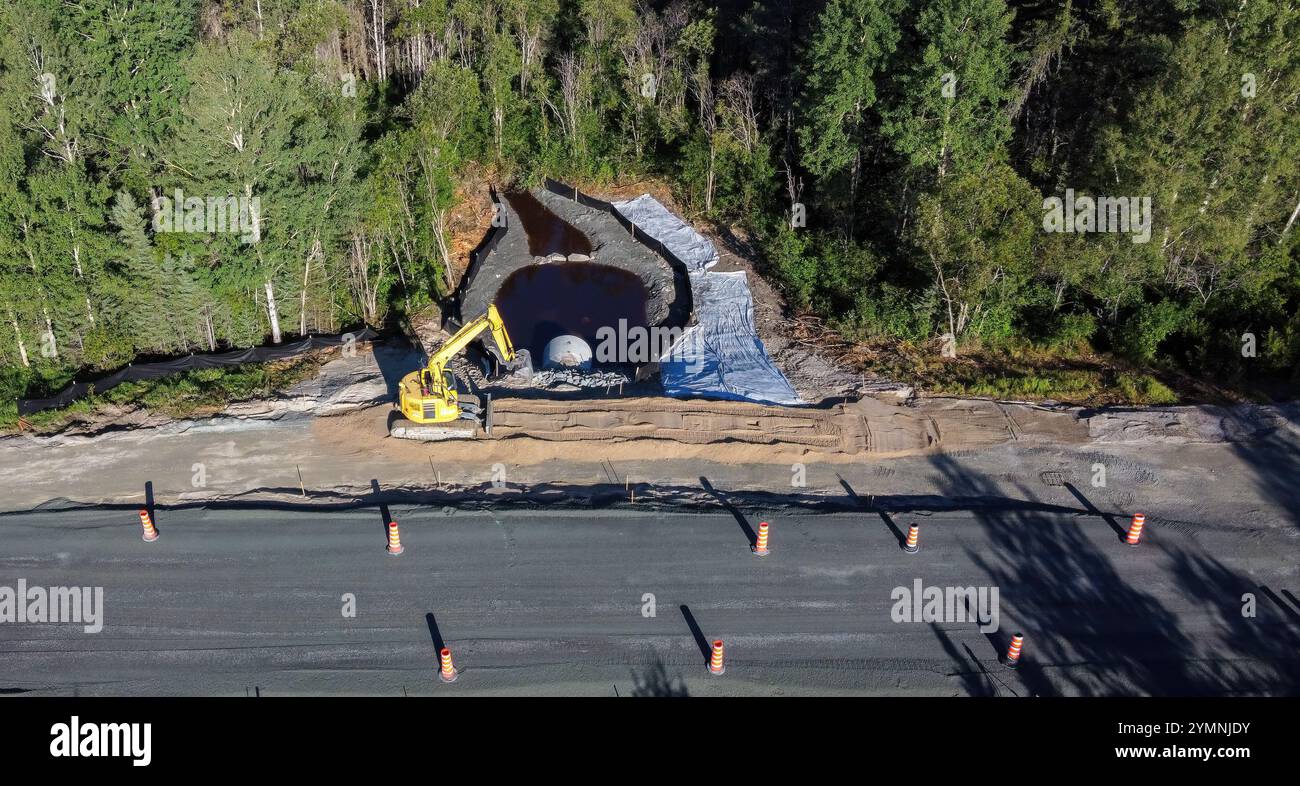 Aerial view yellow excavator hi-res stock photography and images - Alamy