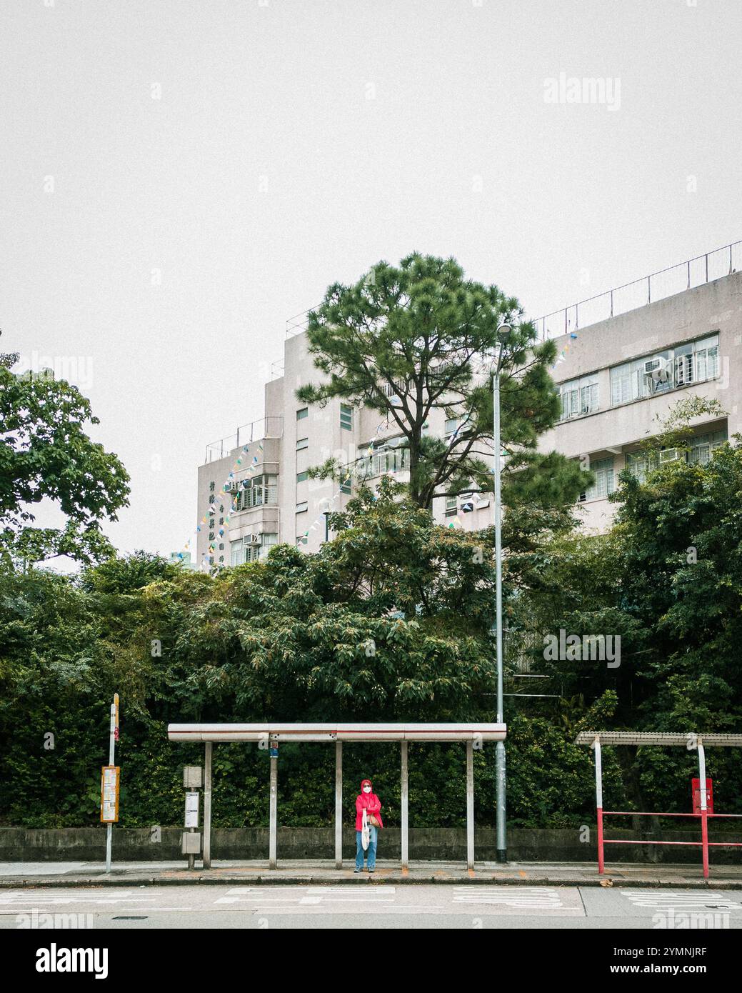 Urban Hong Kong Bus Stop Scene with Greenery, Modern Residential ...