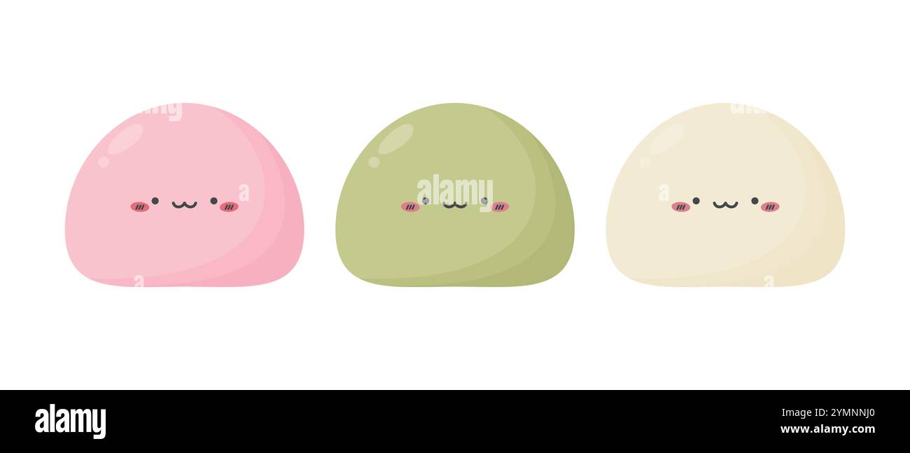 Cute kawaii mochi rice cakes set. Japanese sweet rice cake cartoon ...