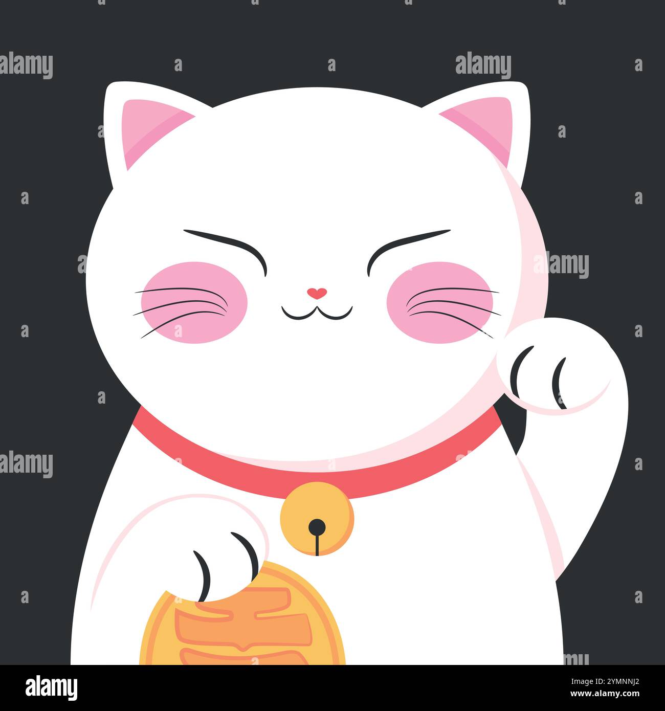 Cute cartoon maneki neko talisman. Japanese lucky cat. Symbol of wealth and luck. Vector ...