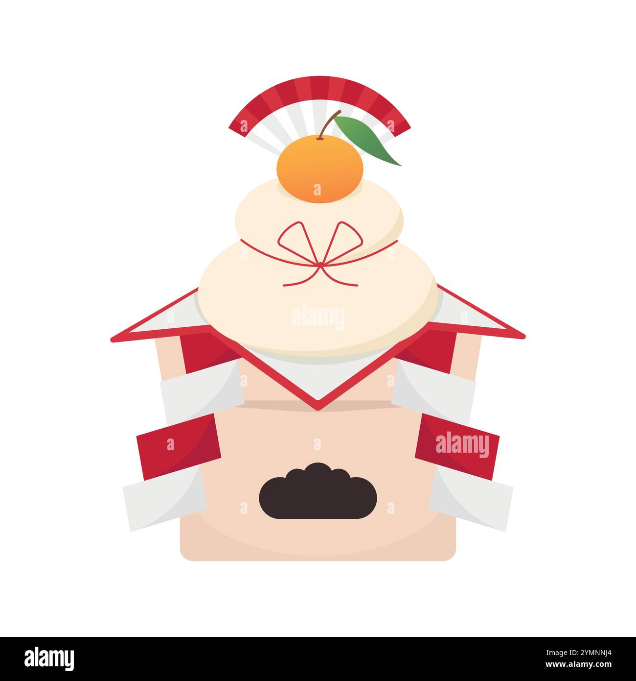 Kagami mochi rice cake dessert decorated. Traditional Japanese New year ...