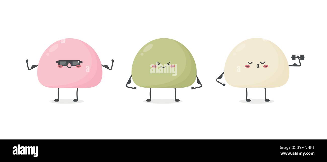 Cute kawaii mochi rice cake character set. Japanese sweet rice cake ...