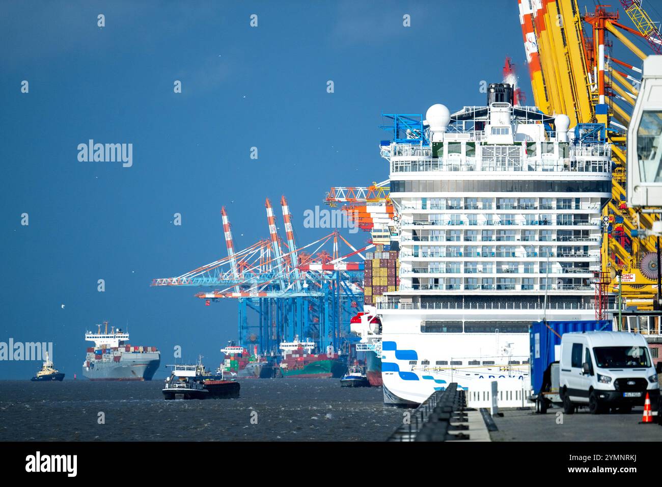 Bremerhaven, Germany. 22nd Nov, 2024. A cruise ship is moored behind ...