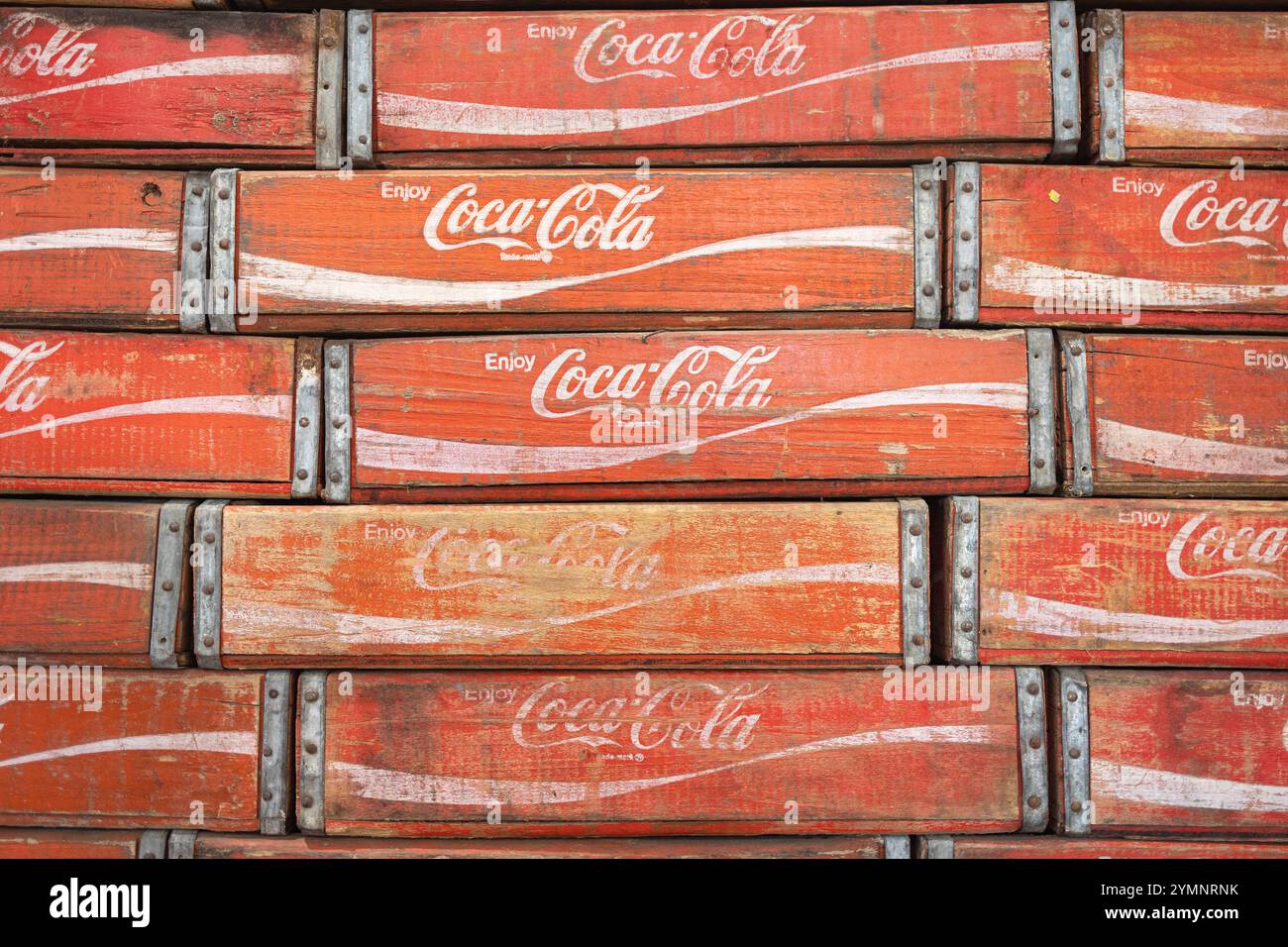 Stack of Vintage Coca-Cola Red Wooden Crates Stock Photo - Alamy