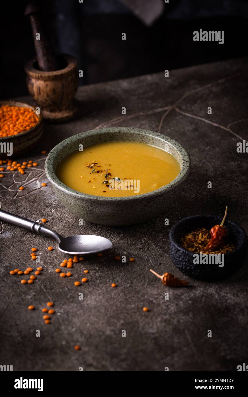 Healthy vegan lentil cream soup Stock Photo - Alamy