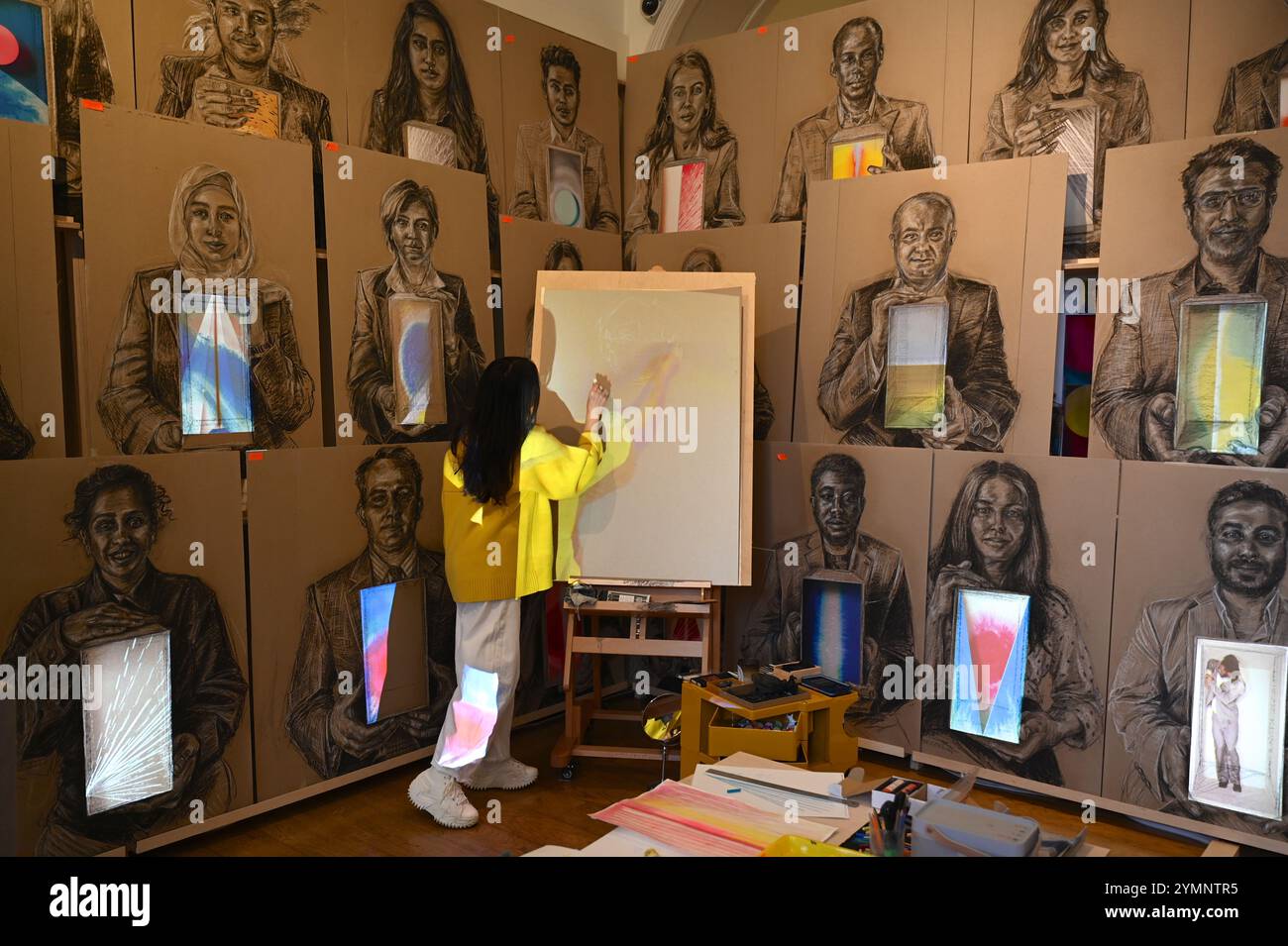 A recreation of the artist's studio including an edition of her ...