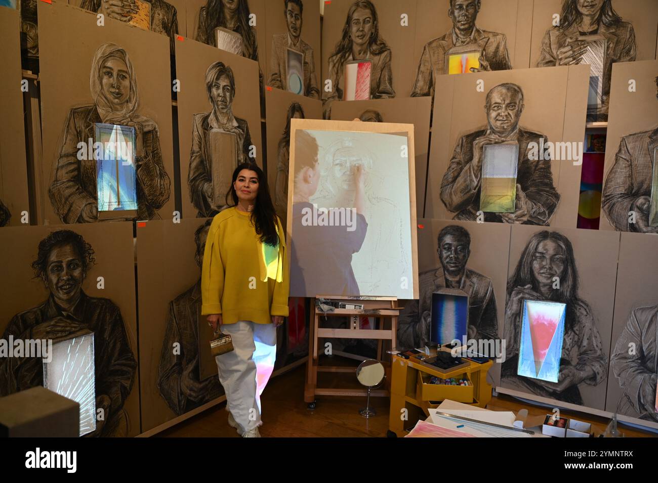 A recreation of the artist's studio including an edition of her ...