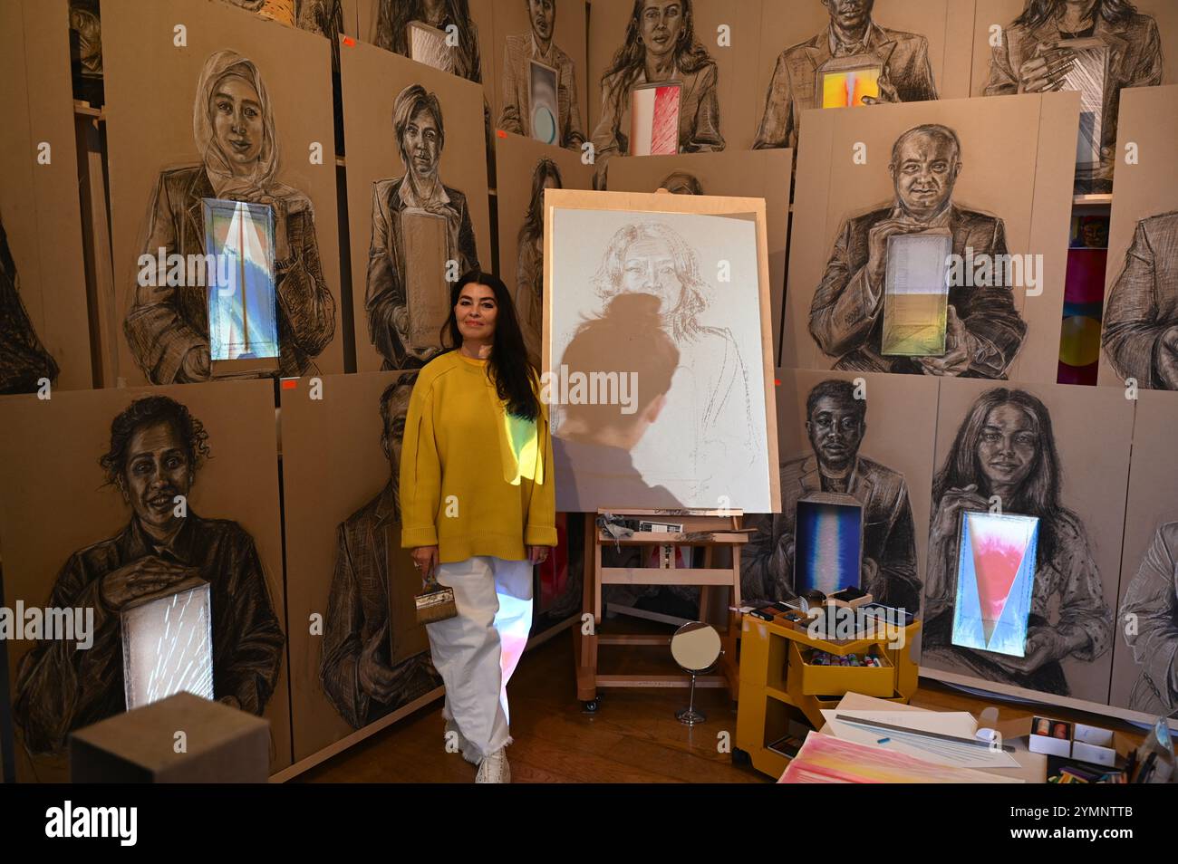 A recreation of the artist's studio including an edition of her ...