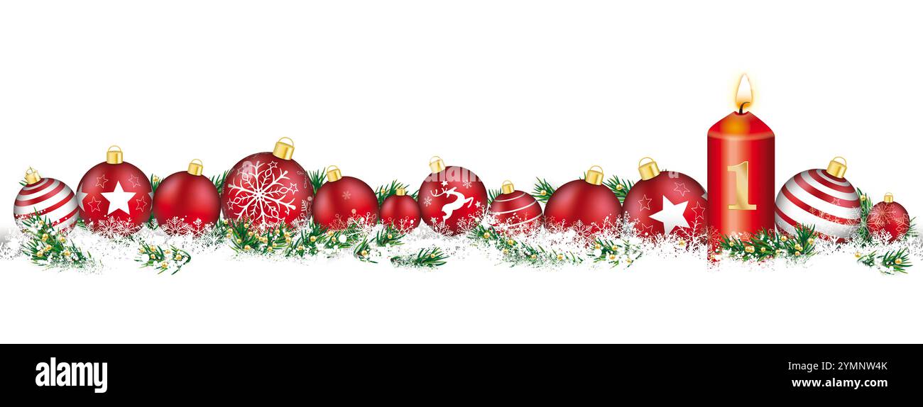 Christmas Baubles Headline Snow Banner Candle 1 Advent First Christmas ...