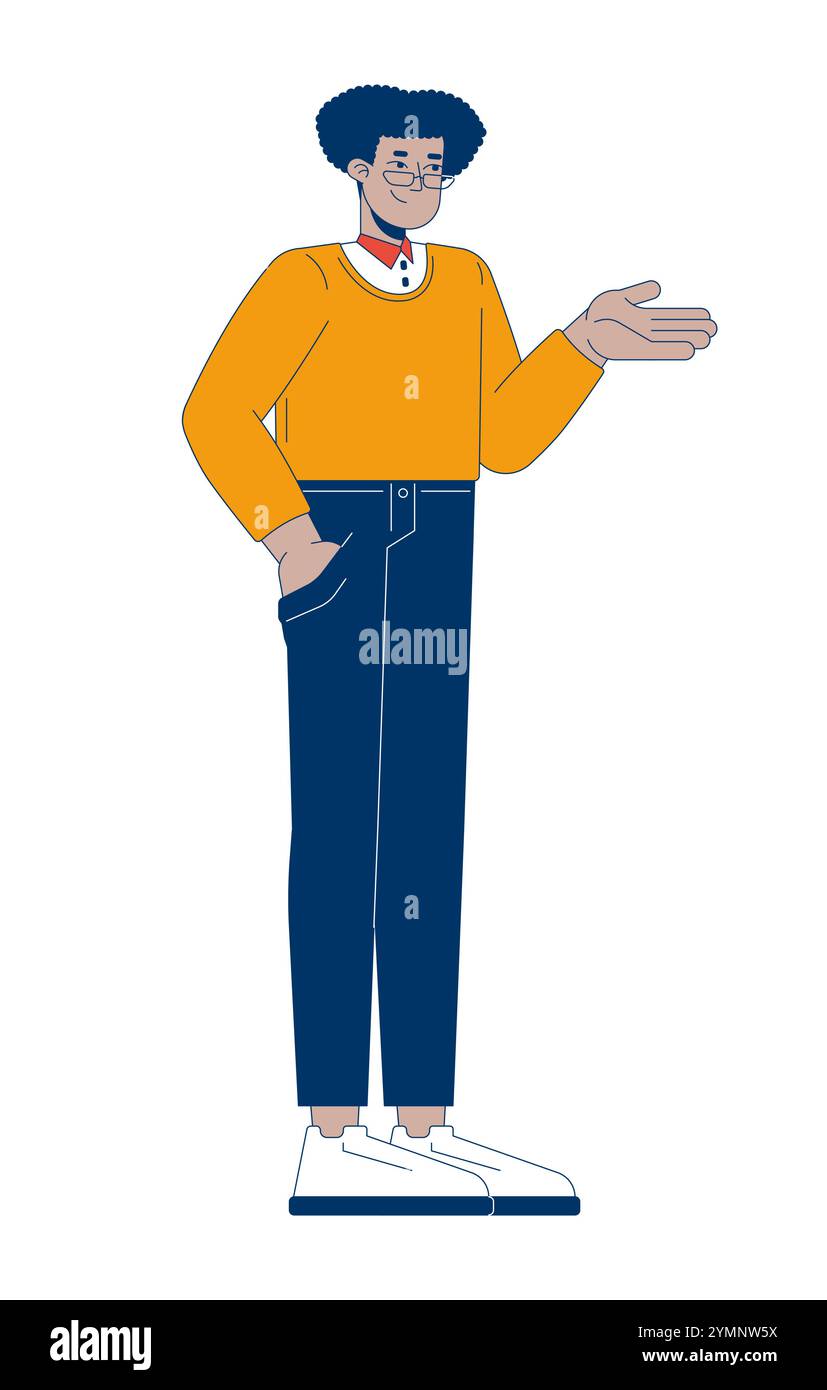 Business casual latin american man standing with hand in pocket 2D ...