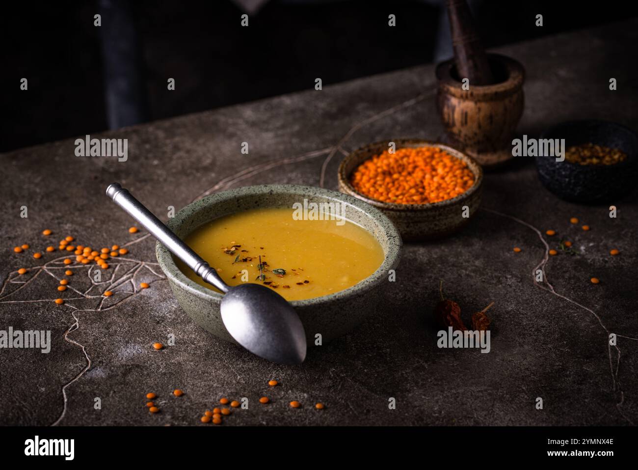 Healthy vegan lentil cream soup Stock Photo - Alamy