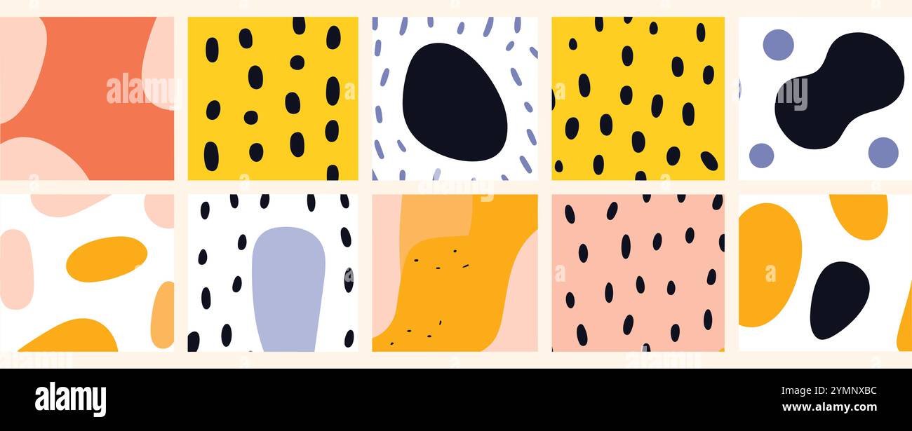 Colorful abstract doodle shape seamless pattern set. Creative ...