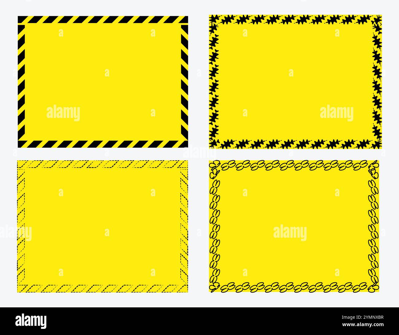 Bold Yellow Warning Frames with Black Hazard, Leaf, Dotted Lines, and ...
