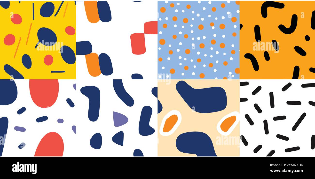 Colorful abstract doodle shape seamless pattern set. Creative minimalist style art background ...