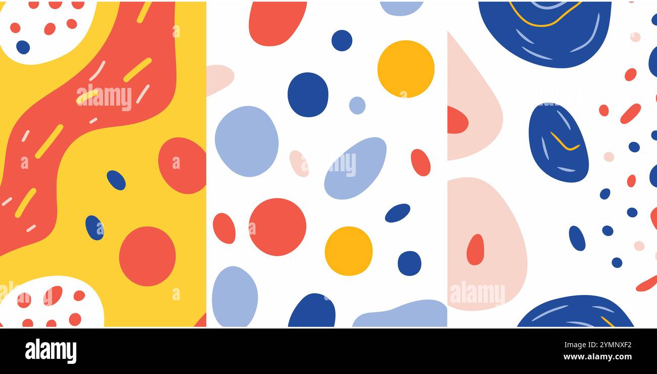 Colorful abstract doodle shape seamless pattern set. Creative minimalist style art background ...