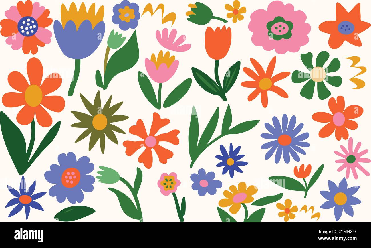 Whimsical design of colorful flowers hi-res stock photography and ...