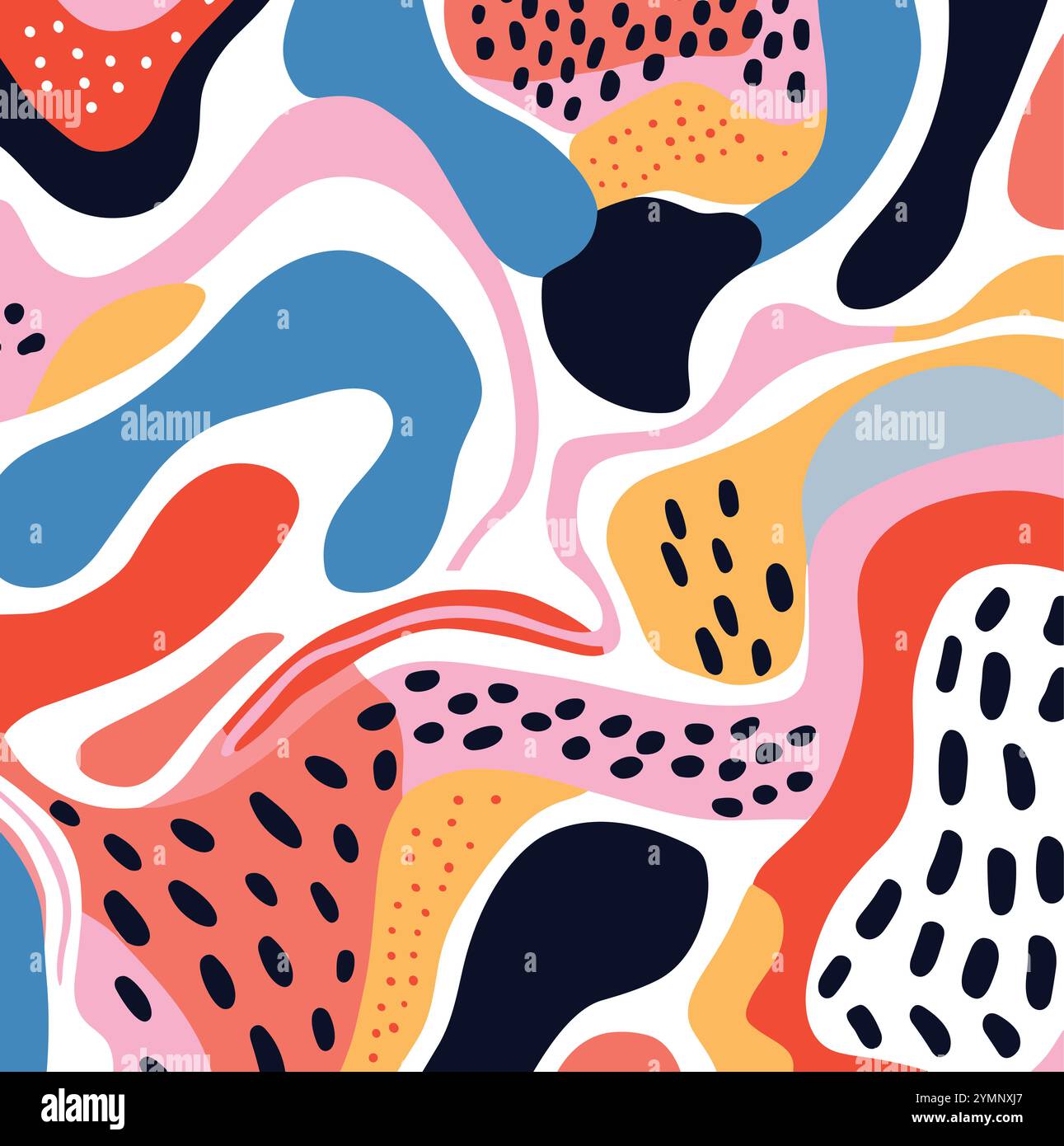 colorful seamless pattern with abstract shapes in black and white, in ...