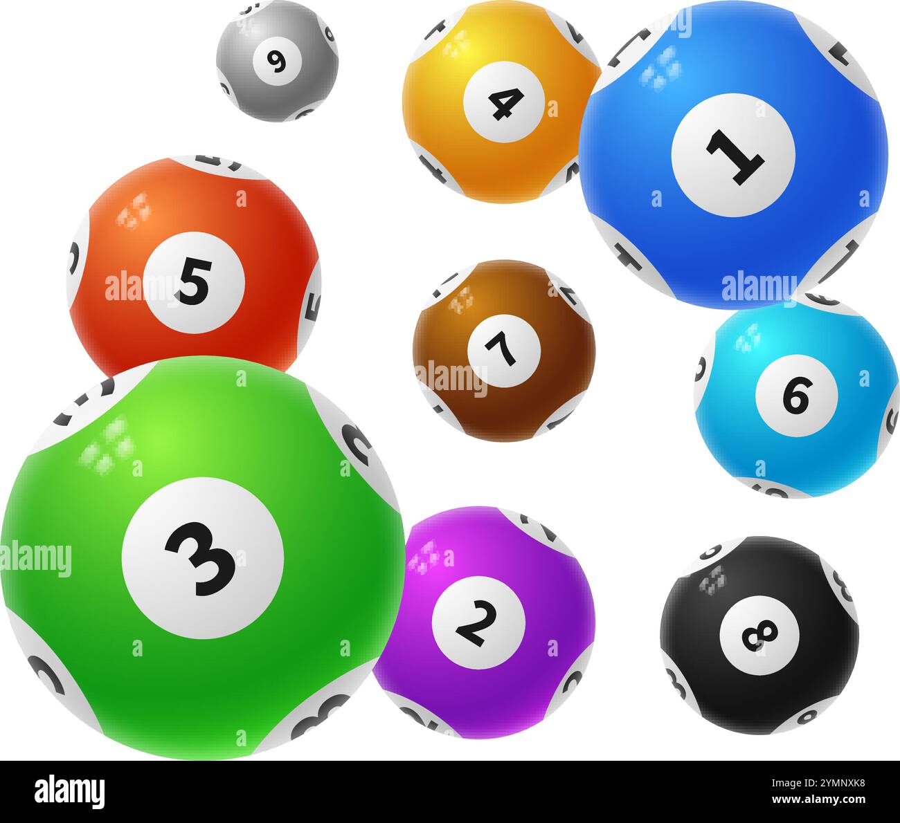 Pool balls. Realistic billiard number spheres falling Stock Vector ...