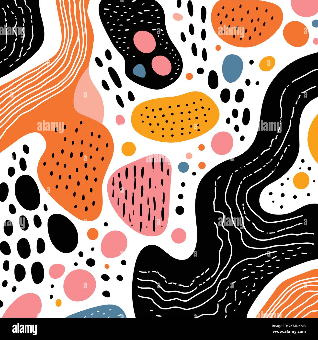 colorful seamless pattern with abstract shapes in black and white, in ...