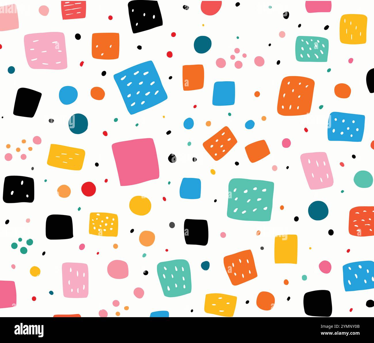 Cute, colorful, simple doodle, cartoonish confetti pattern on white ...