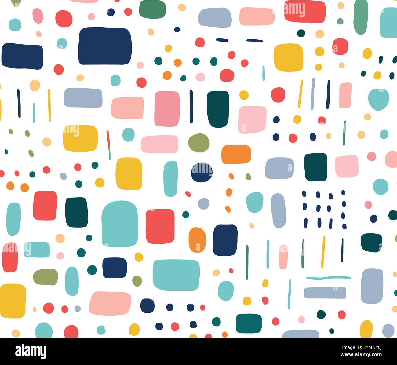 Cute, colorful, simple doodle, cartoonish confetti pattern on white ...