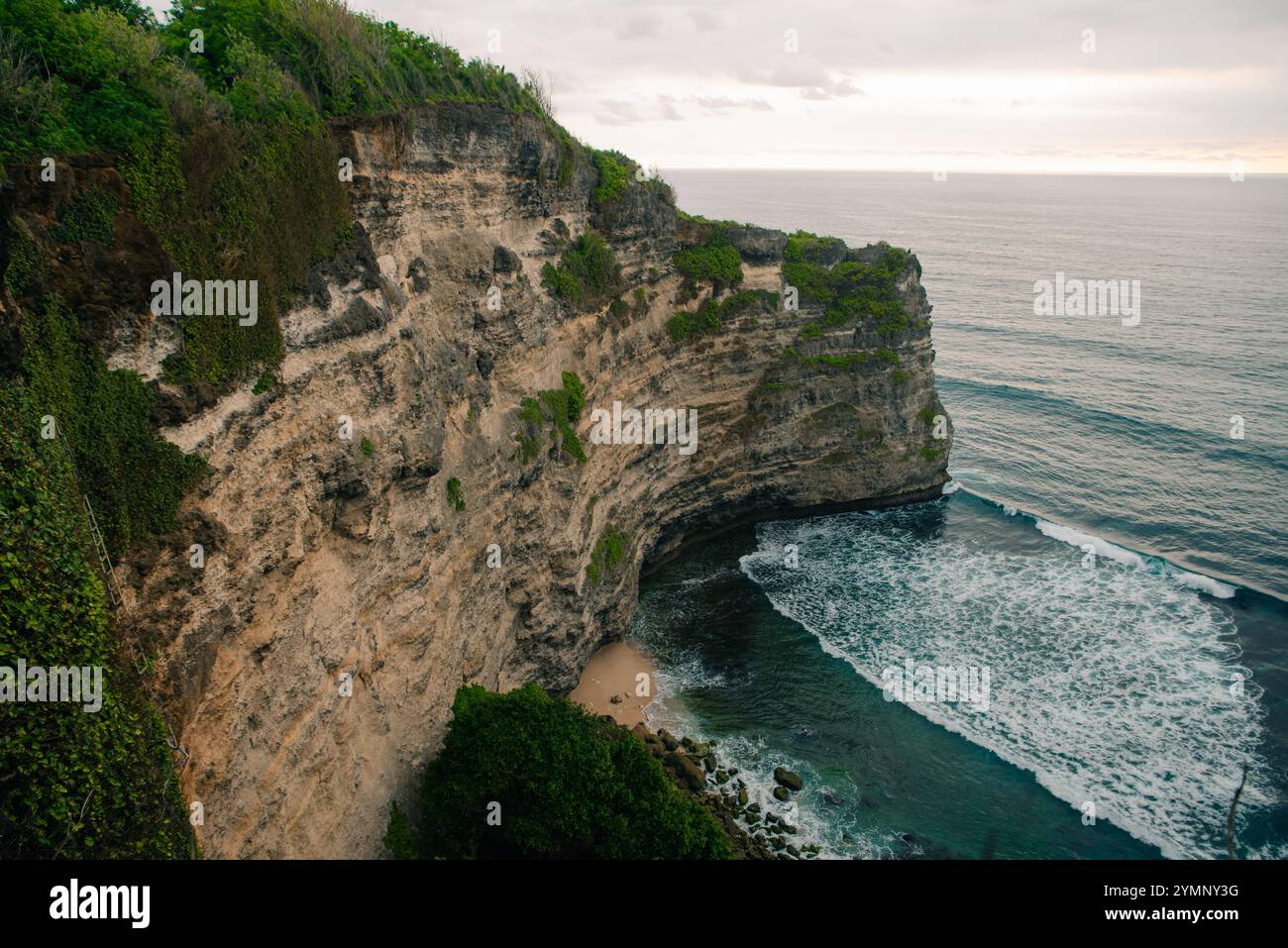 Overview panorama ocean shore, cliff. Sunset. Bali. Overwhelmed scene ...