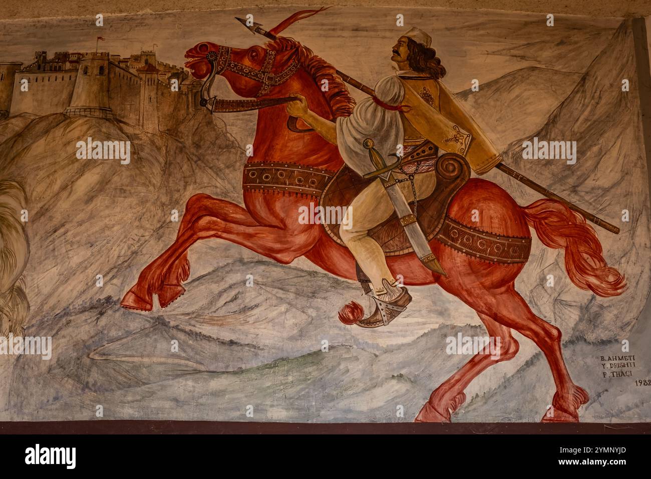 Mural on the wall of the Skanderbeg Museum in Kruja, Albania. Interior ...