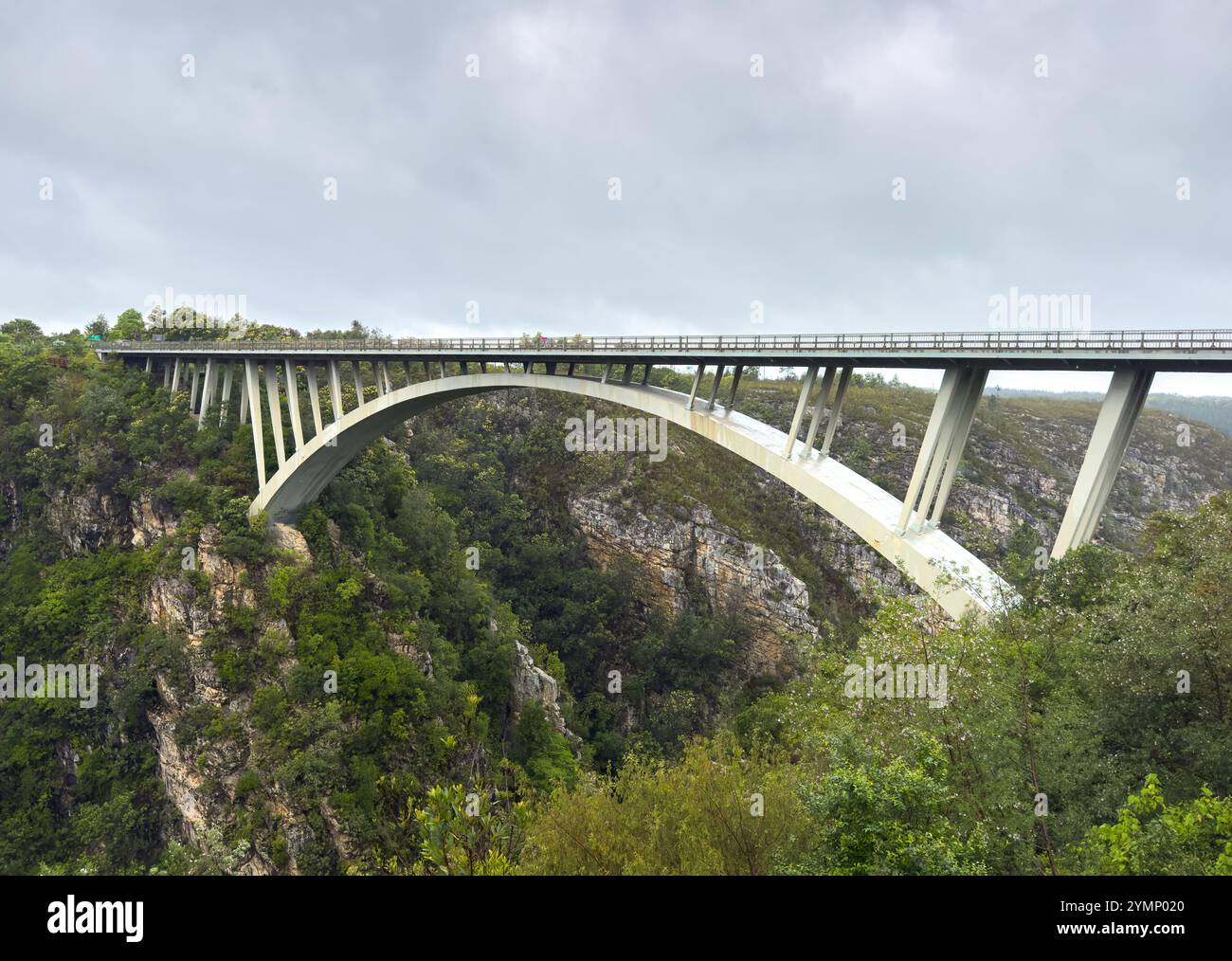 Bloukrans Bridge along the Garden Route in South Africa, cloudy sky. An ...