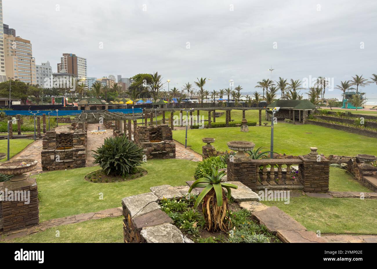 Durban waterfront promenade, South Africa. Beachfront high rise ...