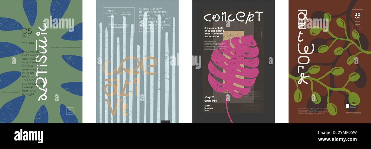 Abstract bold poster templates. Simple colorful organic leaf shapes and ...