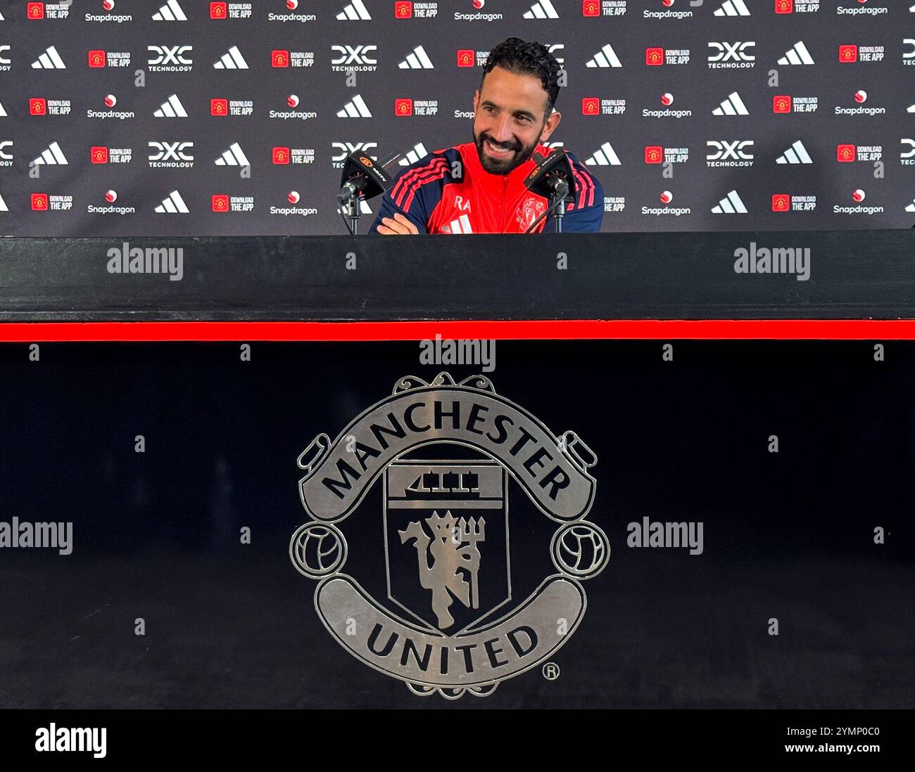 Manchester United manager Ruben Amorim during a press conference at ...