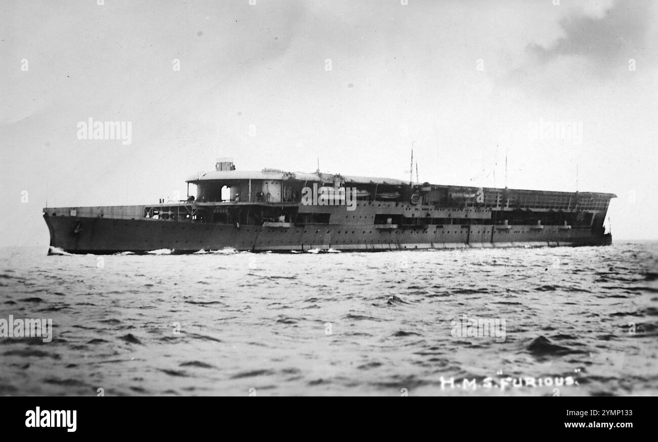 H.M.S. Furious, originally a Royal Navy Courageous-Class battlecruiser ...