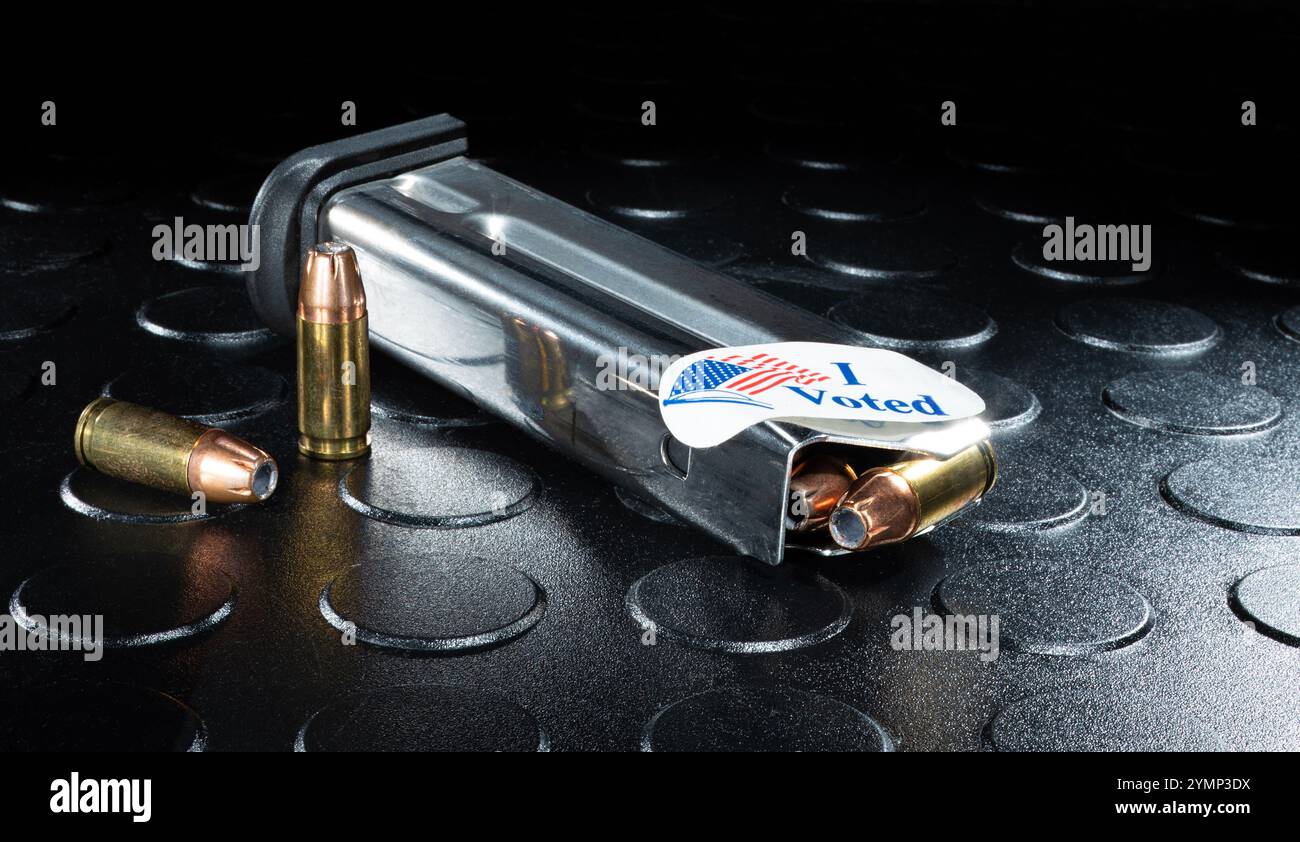 I voted sticker on a fully loaded semi-auto pistol magazine made a ...