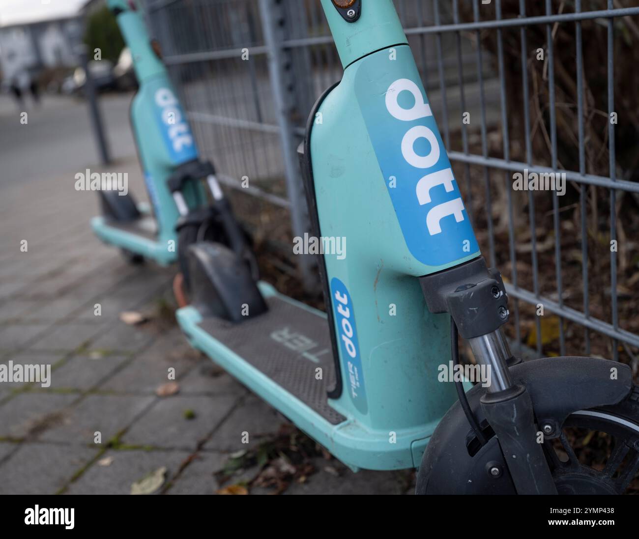 22 November 2024, Hesse, Frankfurt/Main: An e-scooter with the new Dott brand logo is parked in ...