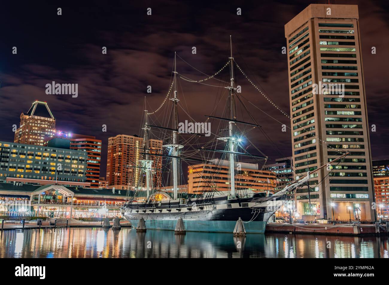 The USS Constellation at Night, Inner Harbor, Baltimore MD USA Stock ...
