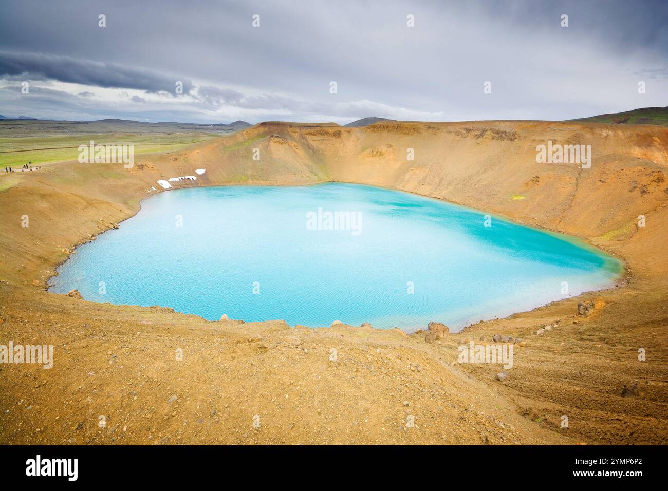 Blue lake in Krafla volcanic caldera in the north of Iceland in the ...